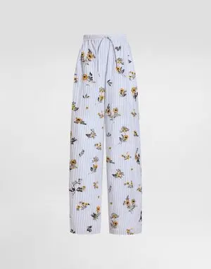 Dolce & Gabbana Floral Embroidered Poplin Trousers - Multicolor