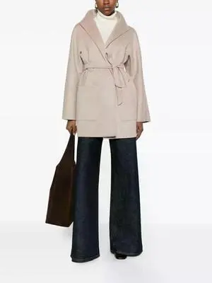 Max Mara Short Belted Coat With Patch Pockets - Neutrals