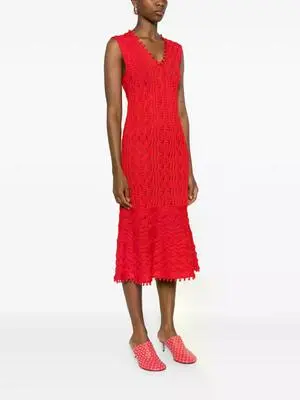 JIL SANDER Cotton Knit Dress With Pom-pom Trim