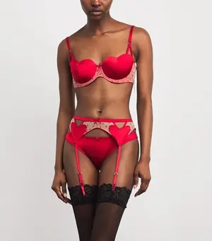 FLEUR DU MAL Embroidered Amour Suspender Belt - Red