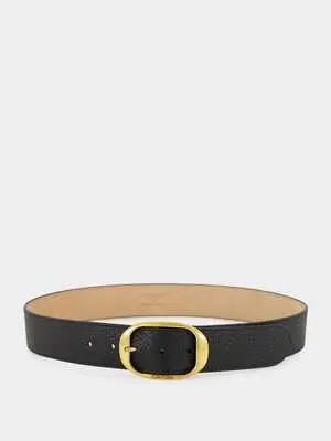 TOM FORD Grain Leather Oval Buckle Belt - Black