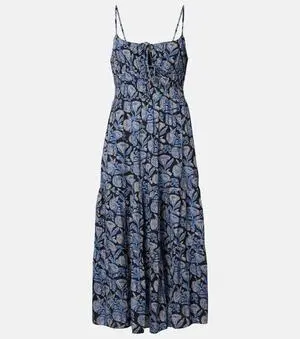 Ulla Johnson Aydin Floral Cotton-Blend Midi Dress Blue