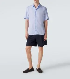 Brioni Linen And Cotton Shorts - Blue