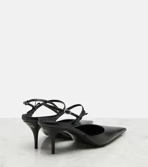 Balenciaga Avenue Bow Leather Slingback Pumps - Black