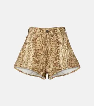 ALEMAIS Boa Snake-print Denim Shorts