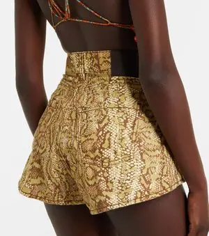 ALEMAIS Boa Snake-print Denim Shorts