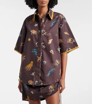ALEMAIS Alémais Printed Cotton Bowling Shirt - Brown