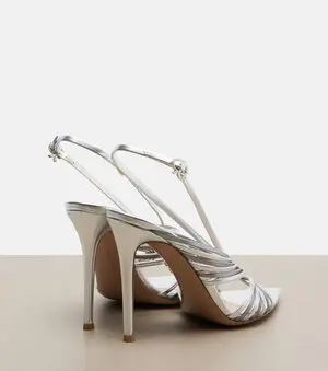 GIANVITO ROSSI Metallic Leather Slingback Sandals - Silver