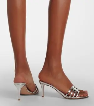 GIANVITO ROSSI Metallic Leather Mules - Silver