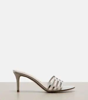 GIANVITO ROSSI Metallic Leather Mules - Silver
