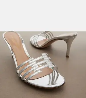 GIANVITO ROSSI Metallic Leather Mules - Silver