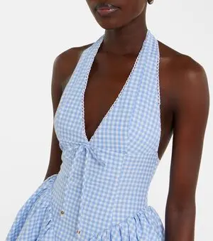 BANANHOT Micaela Gingham Halterneck Cotton Minidress - Blue