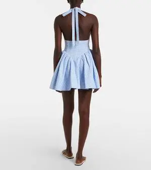 BANANHOT Micaela Gingham Halterneck Cotton Minidress - Blue