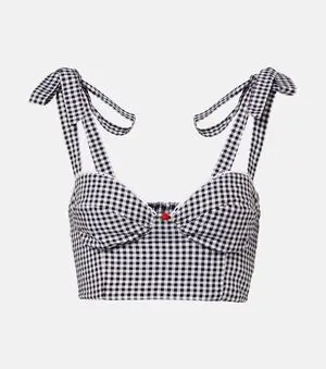 BANANHOT Alba Gingham Cotton Poplin Crop Top - Black