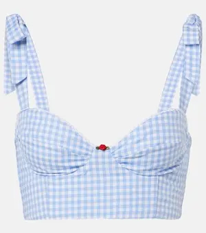 BANANHOT Alba Gingham Cotton Poplin Crop Top - Blue