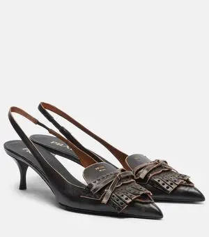 Prada Bow-detail Fringed Leather Slingback Pumps - Black