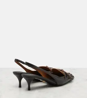 Prada Bow-detail Fringed Leather Slingback Pumps - Black