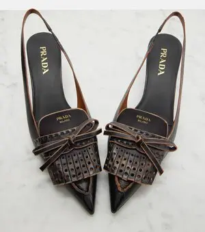 Prada Bow-detail Fringed Leather Slingback Pumps - Black