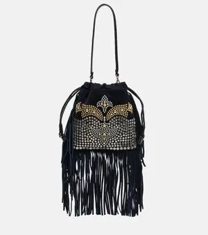 Etro Kalispera Small Studded Suede Shoulder Bag - Blue