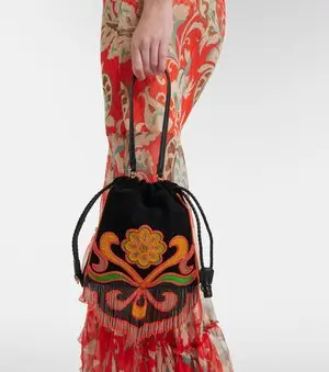 Etro Kalispera Small Beaded Suede Shoulder Bag - Black