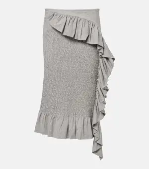 Dries Van Noten Ruffled Smocked Cotton Midi Skirt - Grey