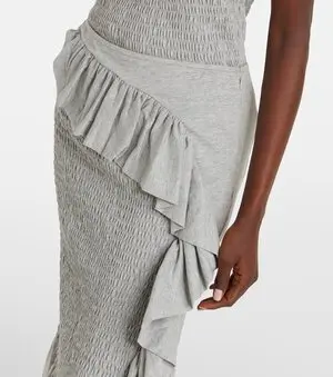 Dries Van Noten Ruffled Smocked Cotton Midi Skirt