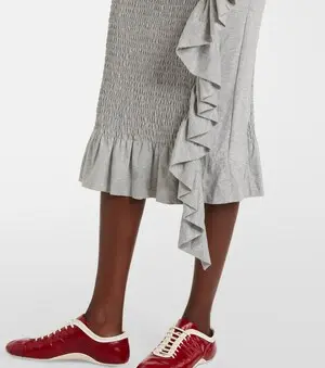 Dries Van Noten Ruffled Smocked Cotton Midi Skirt