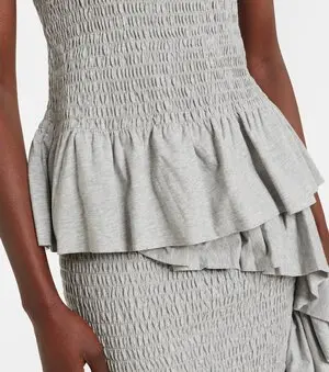 Dries Van Noten Smocked Cotton Peplum Top