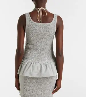 Dries Van Noten Smocked Cotton Peplum Top
