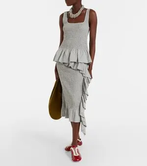 Dries Van Noten Smocked Cotton Peplum Top