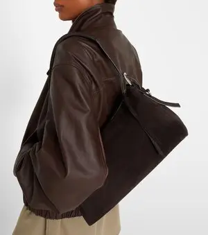 LEMAIRE Small Belted Suede Shoulder Bag - Brown