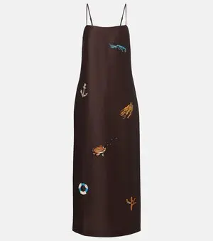 ALEMAIS Embellished Printed Linen-blend Maxi Dress