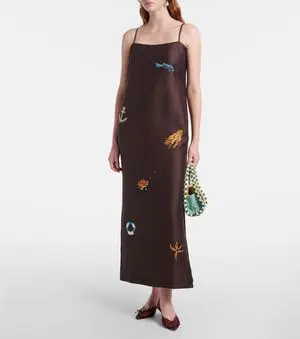 ALEMAIS Embellished Printed Linen-blend Maxi Dress