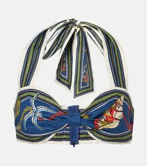 ALEMAIS Cove Printed Linen Bra Top - Blue