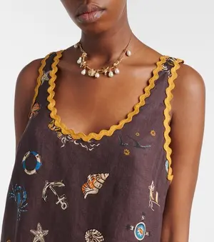 ALEMAIS Printed Scalloped Linen Minidress