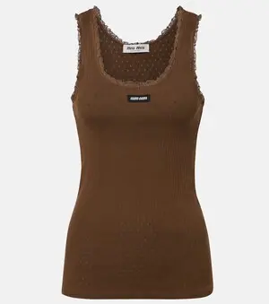 Miu Miu Lace-trimmed Pointelle Cotton Tank Top - Brown