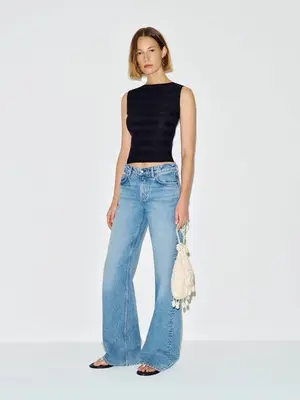 REFORMATION Dusk Knit Top Sheer Stripe - Black