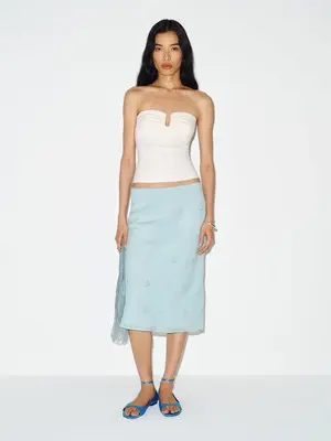REFORMATION Layla Embellished Knee Length Skirt - Blue