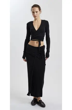 MOTHER OF ALL Wrap Crop Top Black