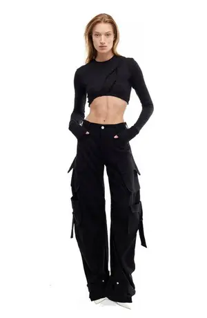 MOTHER OF ALL Pepper Long Sleeve Crop Top - Black