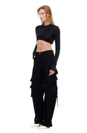 MOTHER OF ALL Pepper Long Sleeve Crop Top - Black