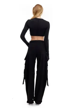 MOTHER OF ALL Pepper Long Sleeve Crop Top - Black
