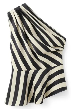 Mango Stripe One-shoulder Peplum Top