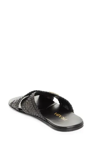 Prada Woven Slide Sandal - Nero