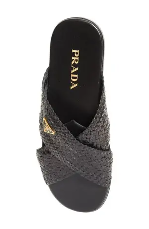Prada Woven Slide Sandal - Nero