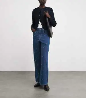 Maje Embellished Wide-leg Jeans - Blue