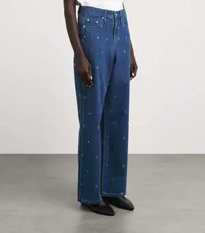 Maje Embellished Wide-leg Jeans - Blue