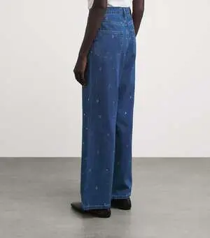 Maje Embellished Wide-leg Jeans - Blue