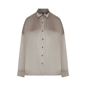Dries Van Noten Stretch Satin Silk Shirt - Tan