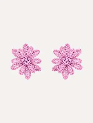 Oscar De La Renta Large Woven Raffia Flower Earrings - One-color